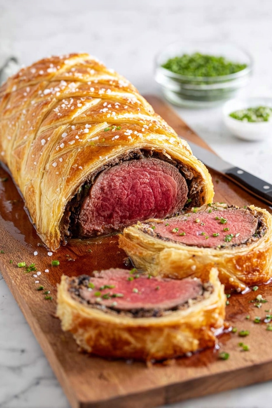 Classic Beef Wellington with Mushroom Duxelles and Puff Pastry